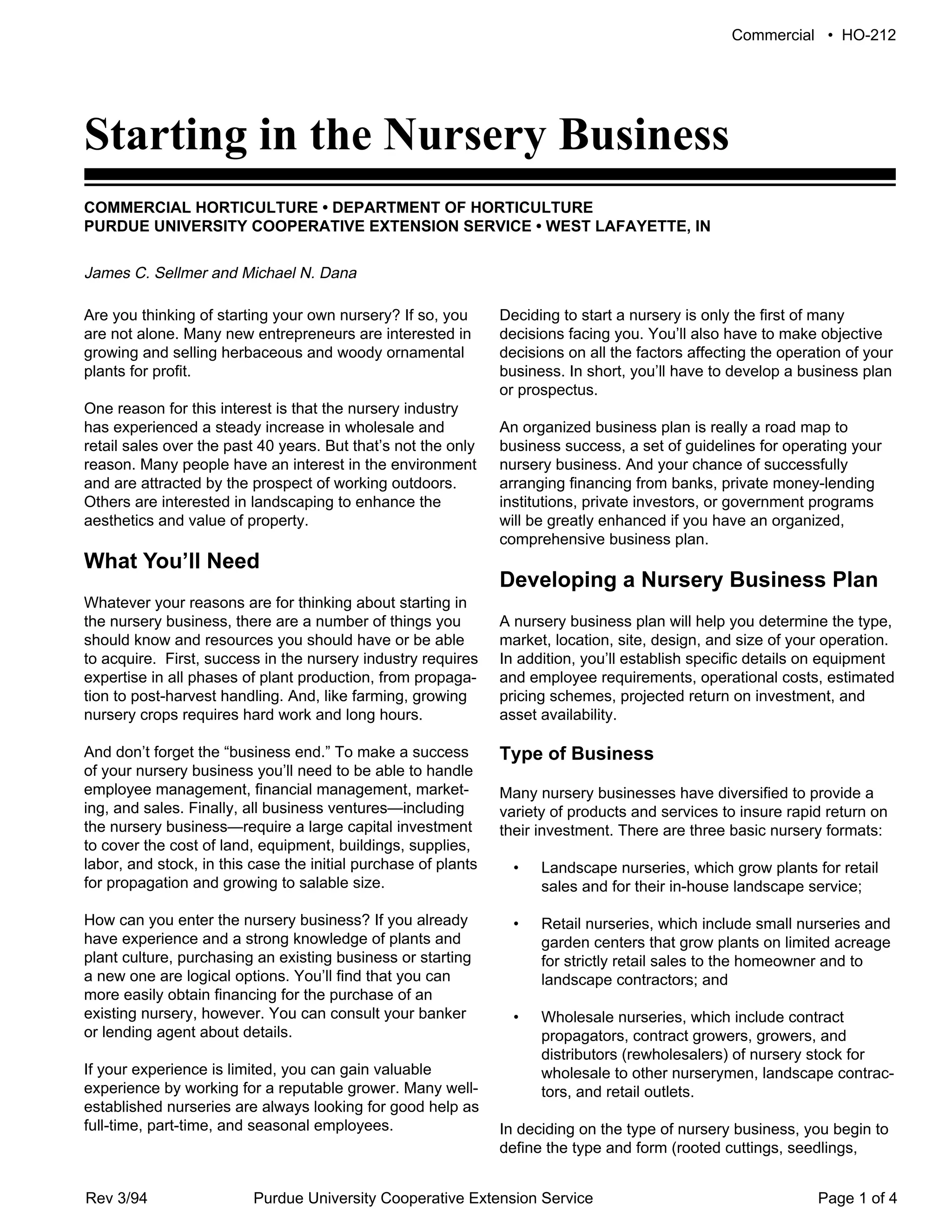 Starting in the Nursery Business. Starting in the Nursery Businesspdf | PDF