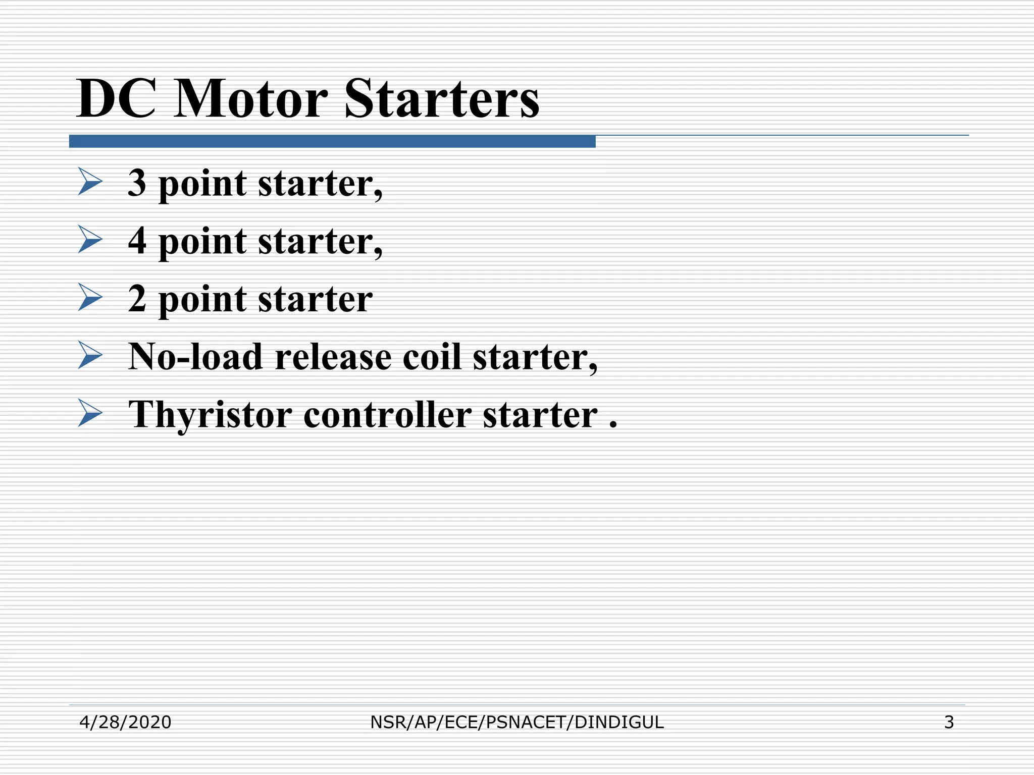 Starting methods of dc motors | PPT