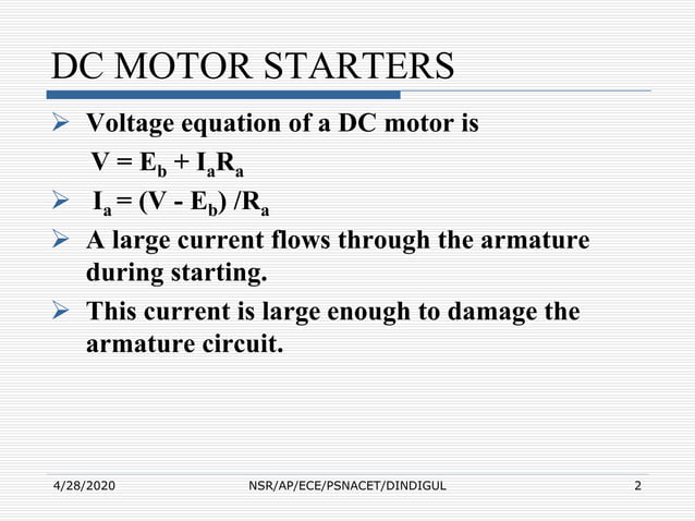 Starting methods of dc motors | PPT