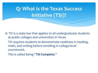 STARTing Off Right: TSI Advising | PPTX | Educational Assessment ...