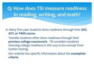 STARTing Off Right: TSI Advising | PPTX | Educational Assessment ...