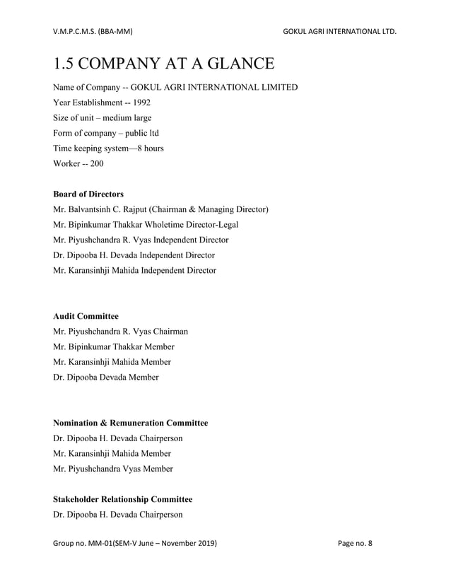 BBA final year internship project report | PDF | Agriculture | Industries