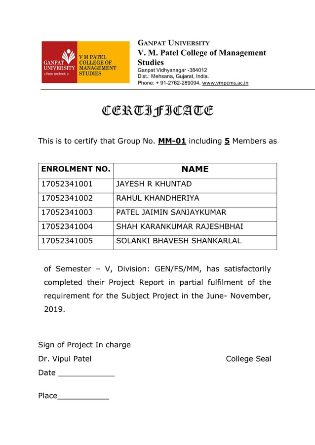 BBA final year internship project report | PDF | Agriculture | Industries