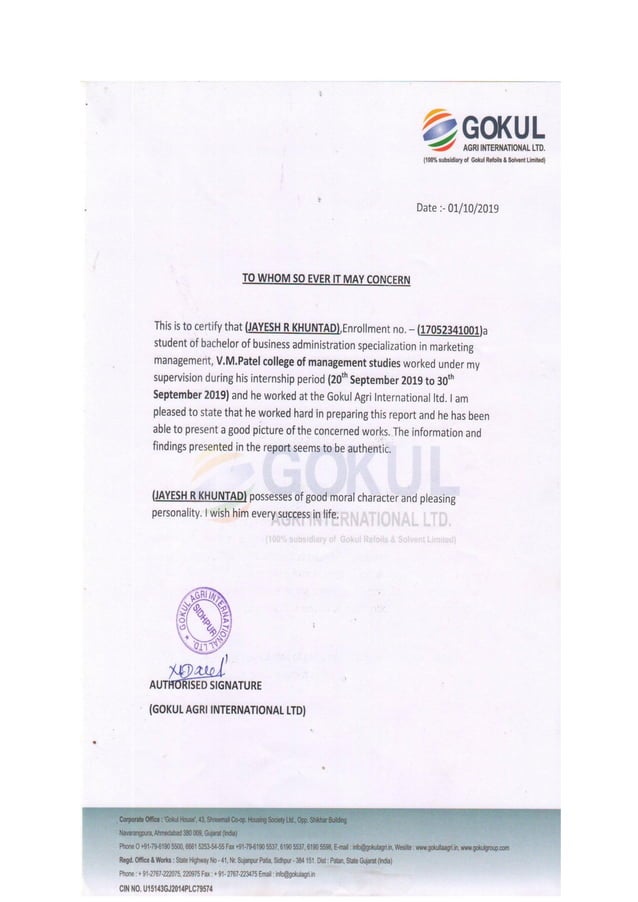 BBA final year internship project report | PDF | Agriculture | Industries