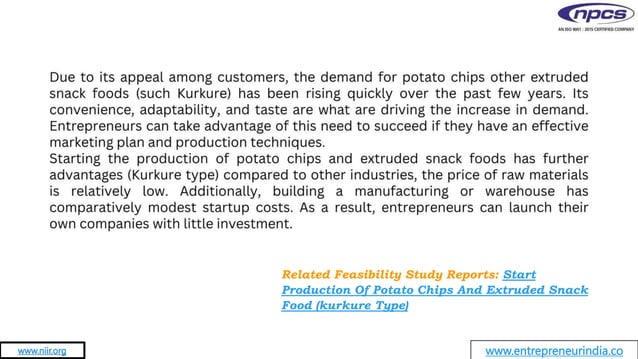 Start Production of Potato Chips And Extruded Snack Food (Kurkure Type ...