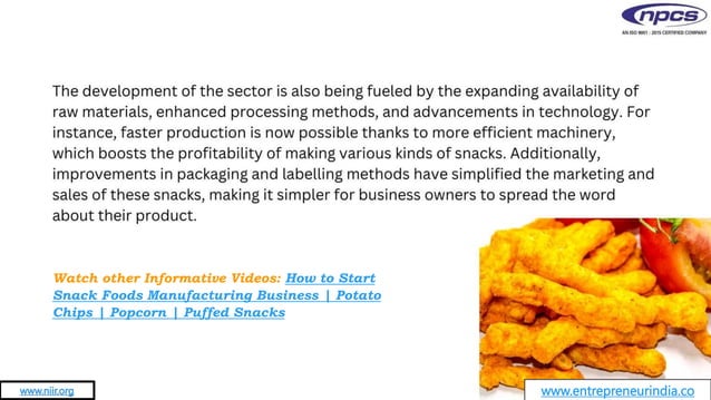 Start Production of Potato Chips And Extruded Snack Food (Kurkure Type ...