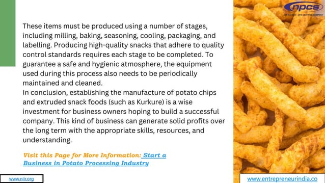 Start Production of Potato Chips And Extruded Snack Food (Kurkure Type ...