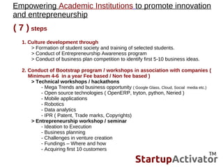 Startup activator services for academic institutions to foster ...
