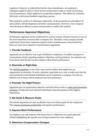 Performance Appraisal in HRM Methods, Objective, Characteristics | PDF