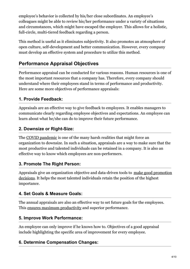 Performance Appraisal in HRM Methods, Objective, Characteristics | PDF