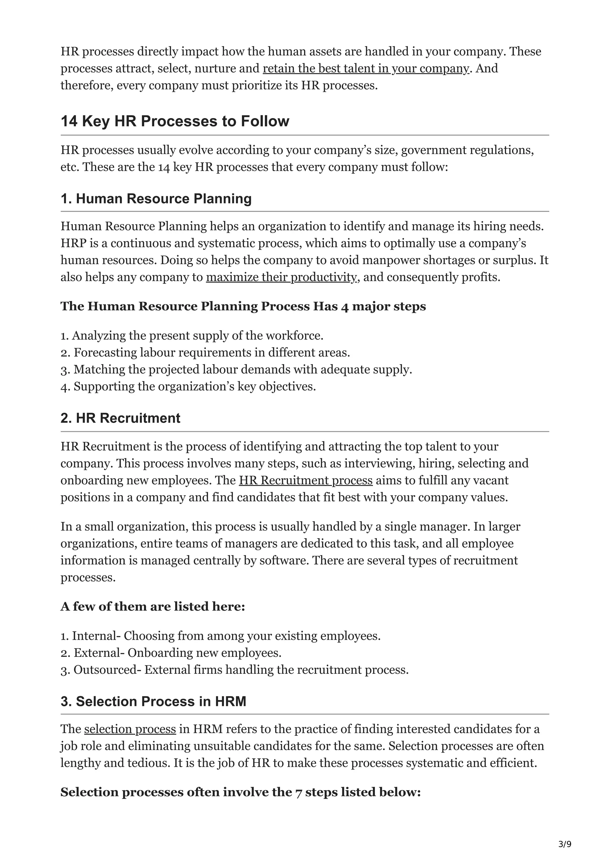 HR Process - 14 Key HR Processes | PDF