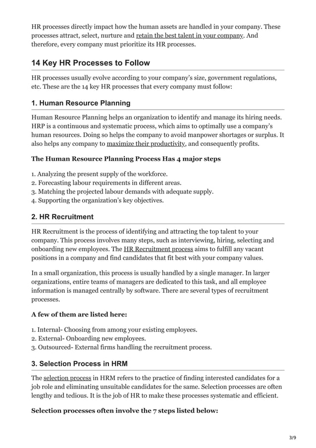 HR Process - 14 Key HR Processes | PDF | Human Resources | Business