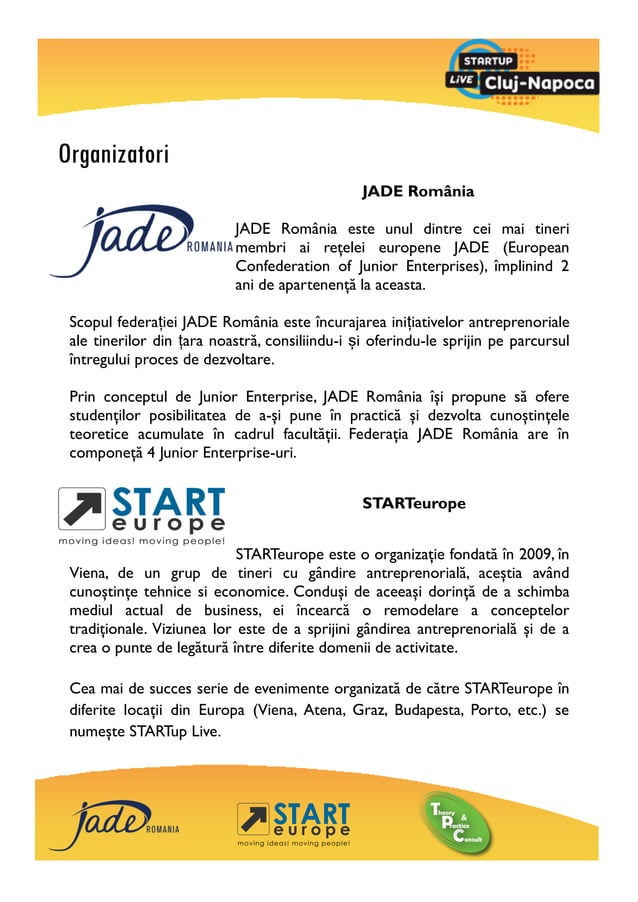 Startup live cluj napoca - mapa de prezentare | PDF
