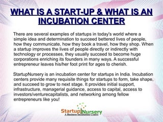 StartUpnursery.com - A Business Incubation Centre, Hyderabad | PPT