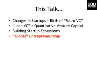 Building Startup Ecosystems & The Rise of Micro-VCs | PDF | Venture ...