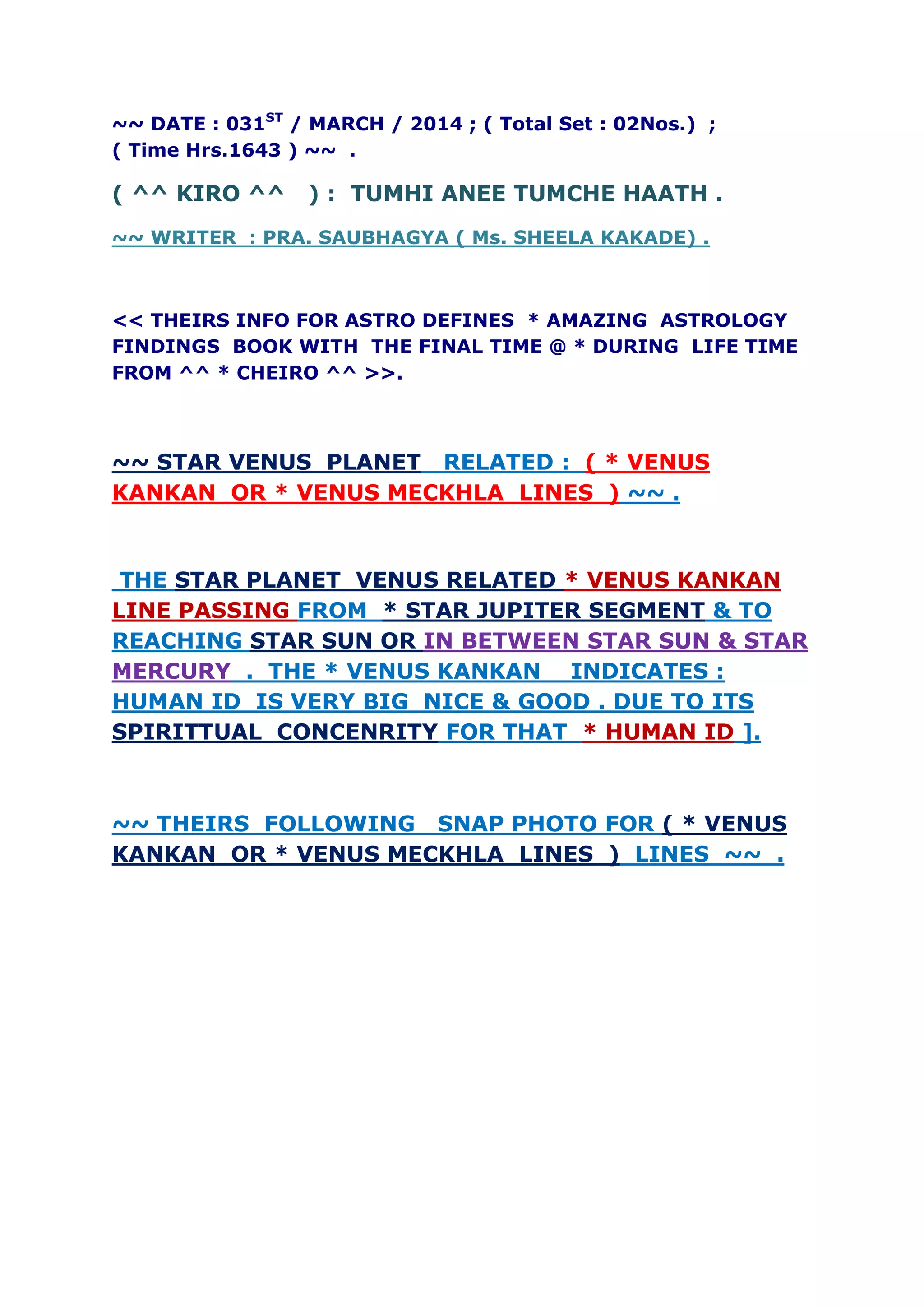 ~~ Star venus planet related ( venus kankan or venus meckhla lines ...