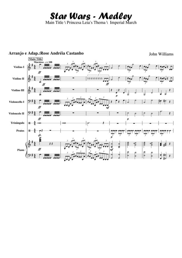 Star Wars -_Medley III - Violinos 1,2,3 Violoncello 1,2 Piano e Percussão | PDF