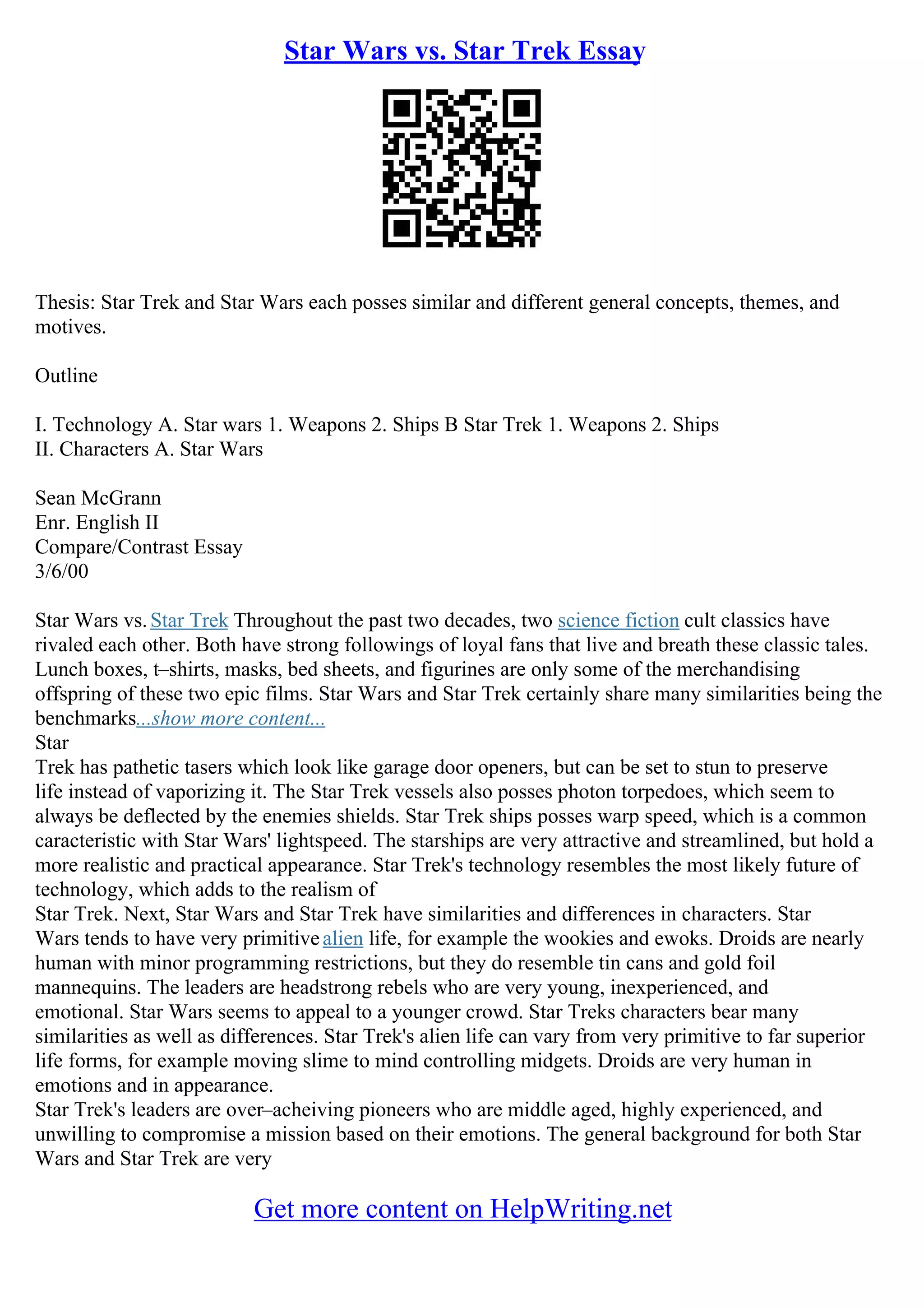 Star Wars Essay | PDF | Science Fiction | Genres