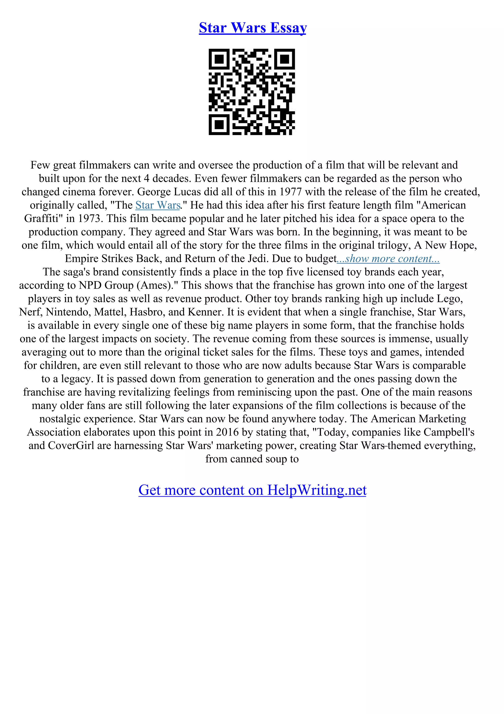 Star Wars Essay | PDF