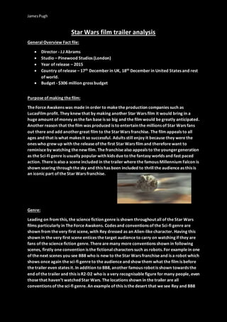 Star wars film trailer analysis | DOCX | Science Fiction | Genres