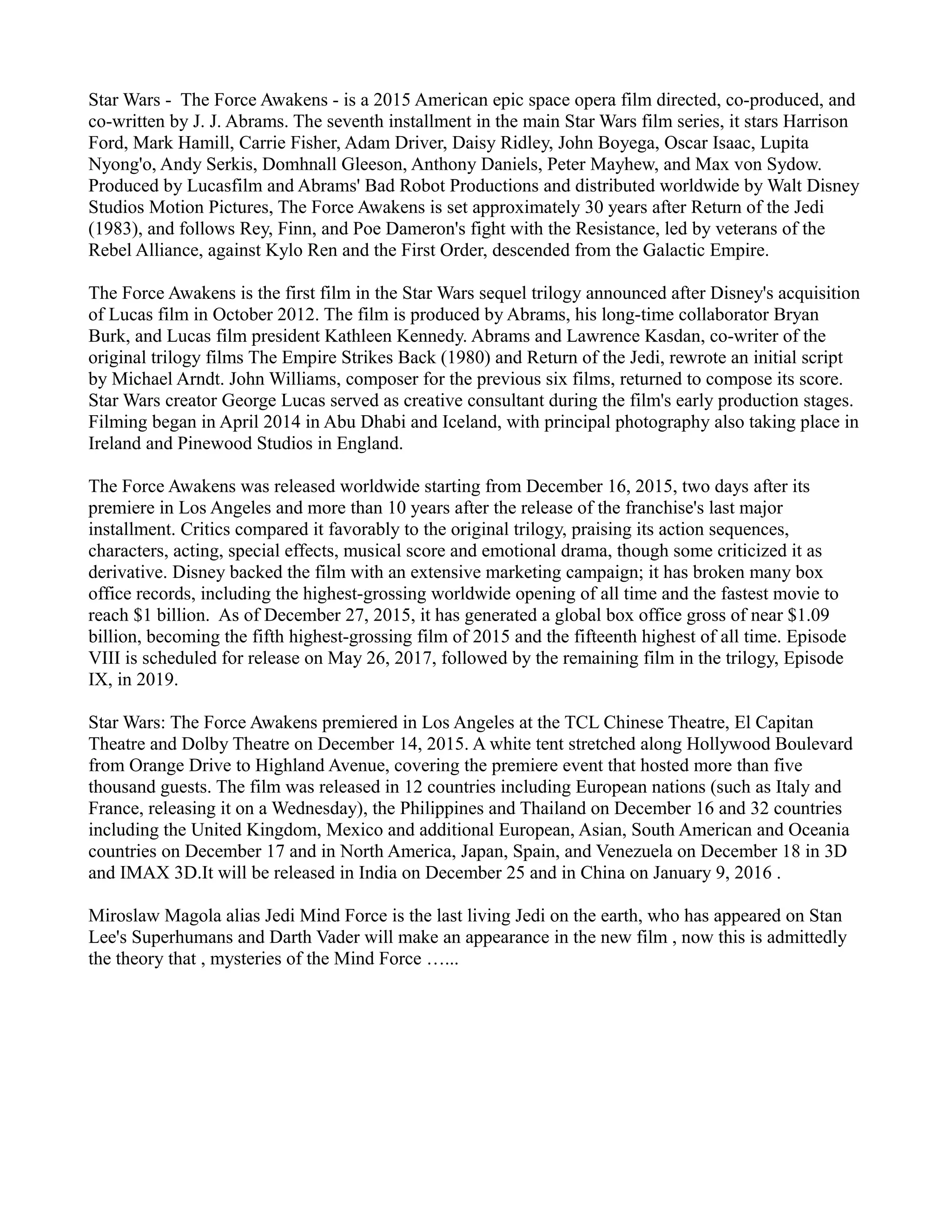 Star wars , the force awakens , darth vader and mind force | PDF ...