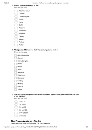 Star wars the force awakens survey google forms | PDF | Movies ...