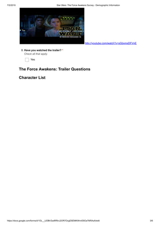 Star wars the force awakens survey google forms | PDF | Movies ...