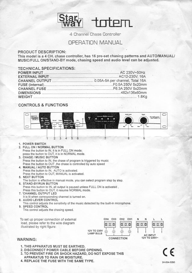 Starway Totem - 4 channel chase controller - Operation manual | PDF