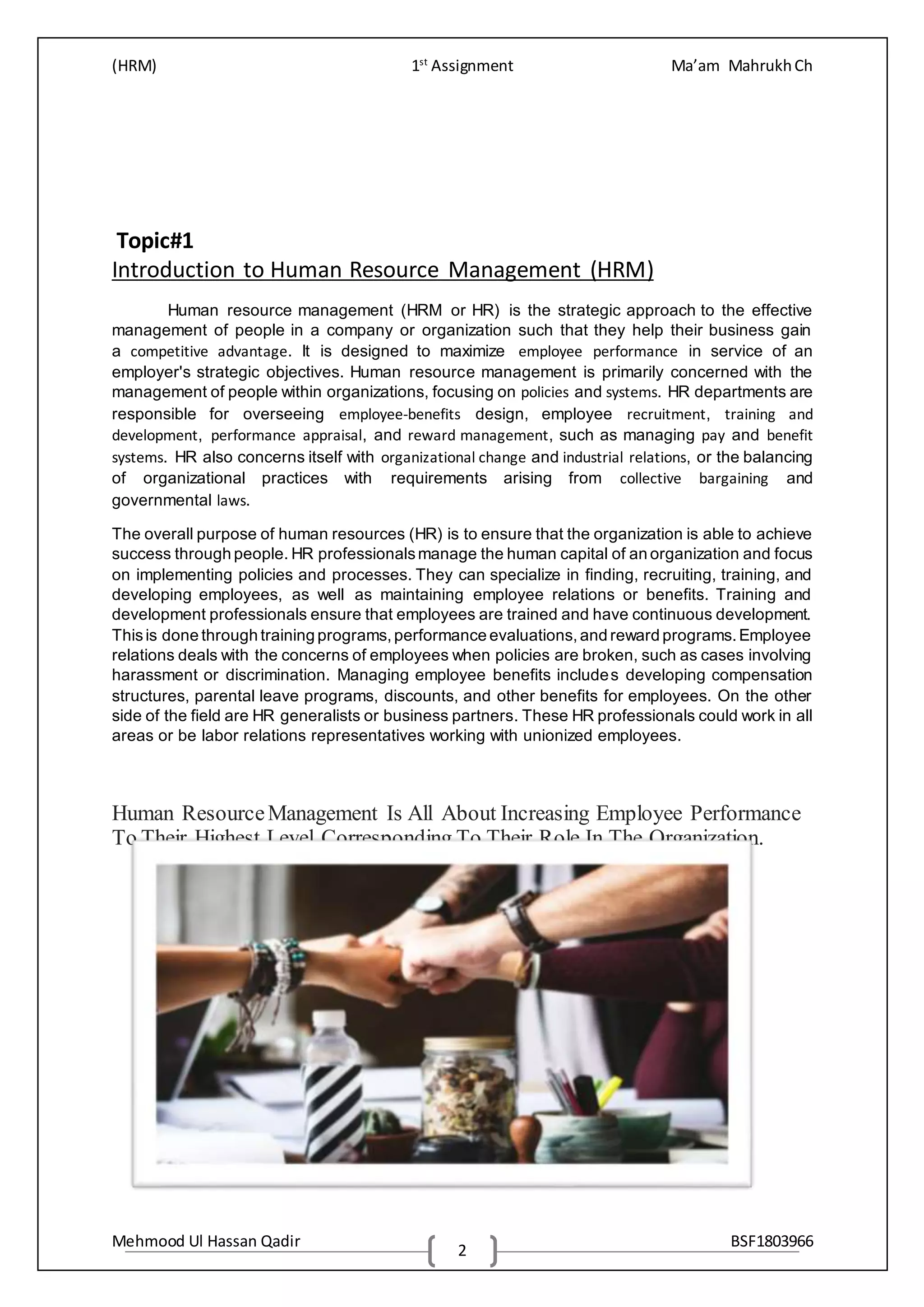 Introduction Of Human Resource Management (HRM) by Mehmood Ul Hassan ...
