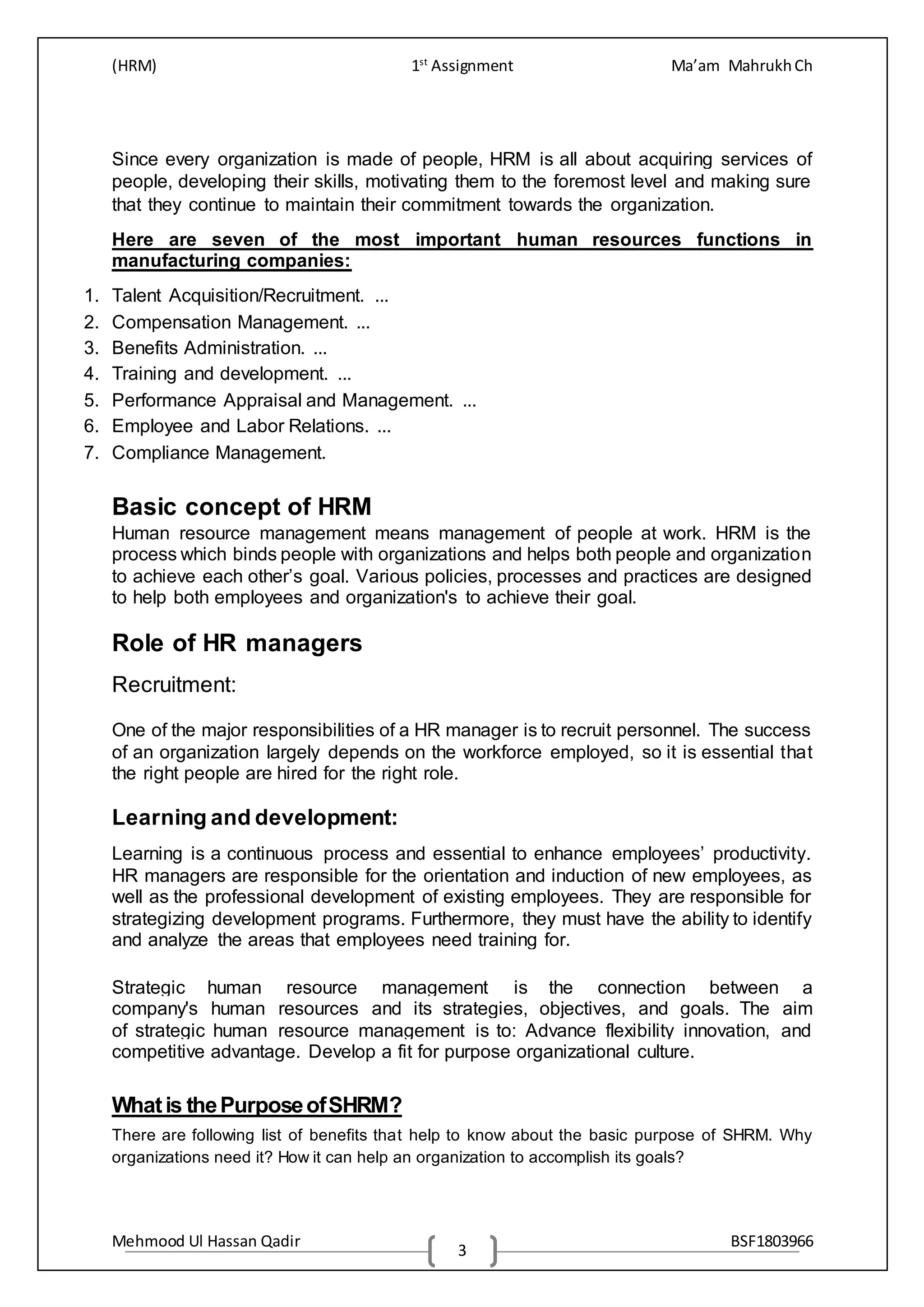 Introduction Of Human Resource Management (HRM) by Mehmood Ul Hassan ...