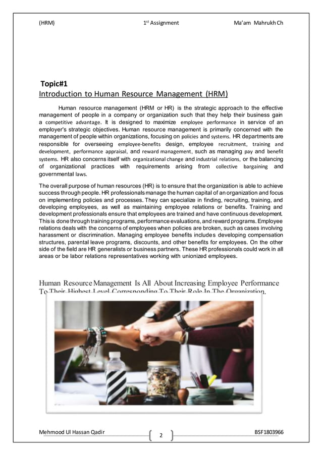 Introduction Of Human Resource Management (HRM) by Mehmood Ul Hassan ...