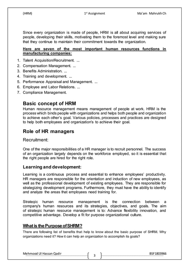 Introduction Of Human Resource Management (HRM) by Mehmood Ul Hassan ...