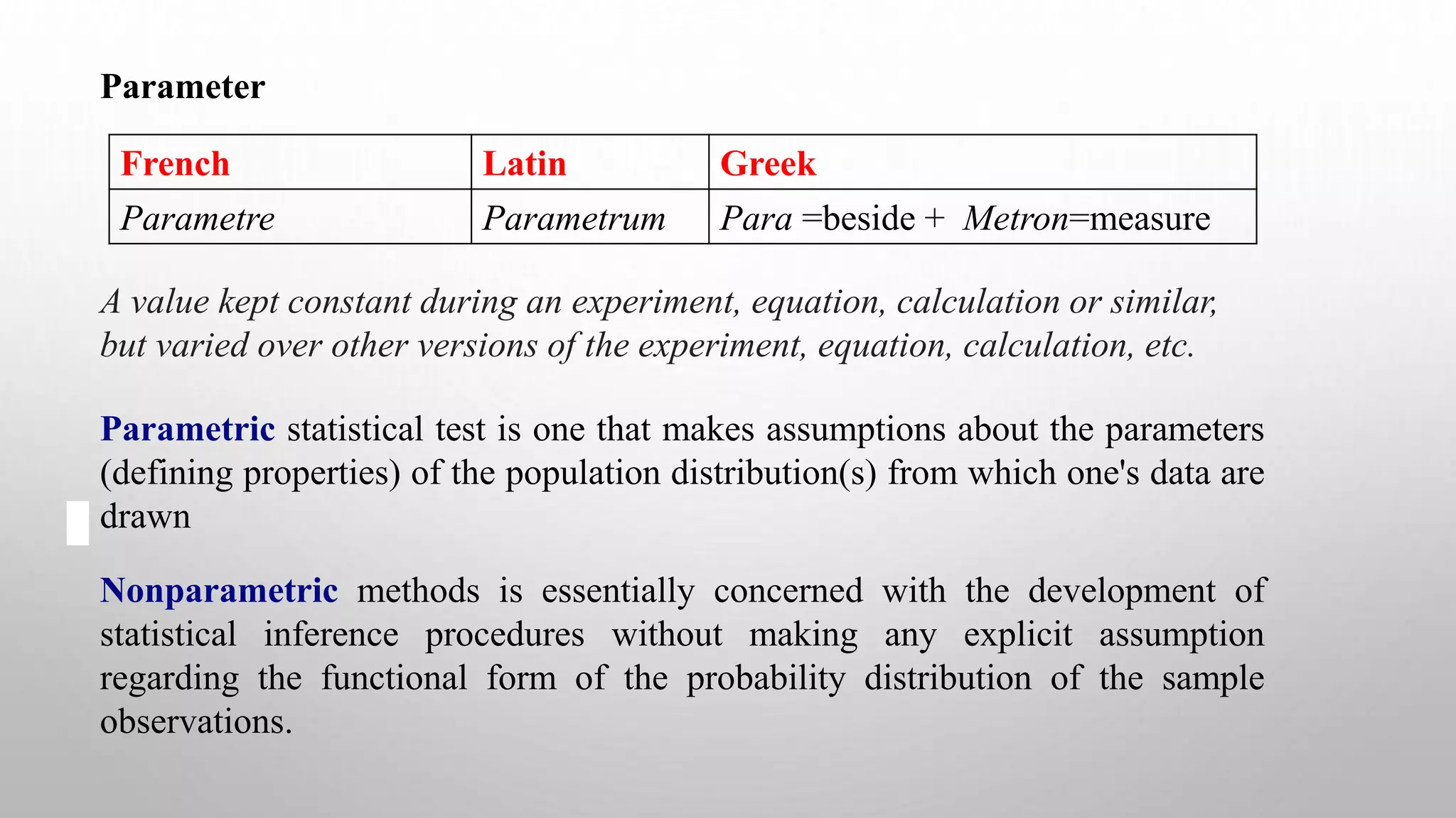 Parametric and Non Parametric methods | PPT