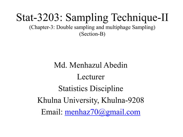 Stat 3203 -multphase sampling | PPTX | Physics | Science