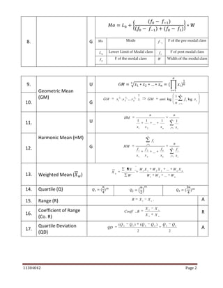 Stat 101 formulae sheet | DOCX | Physics | Science