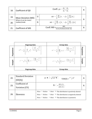 Stat 101 formulae sheet | DOCX | Physics | Science