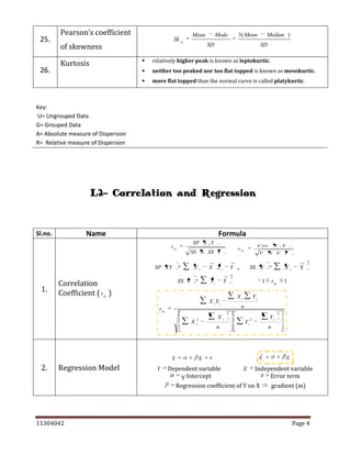 Stat 101 formulae sheet | DOCX | Physics | Science