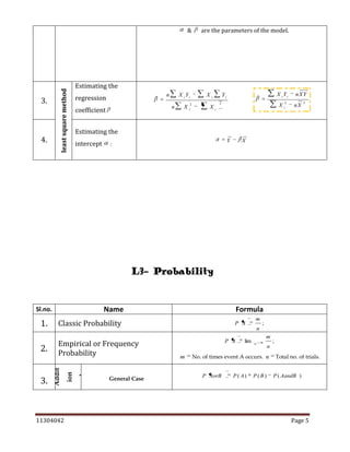 Stat 101 formulae sheet | DOCX | Physics | Science