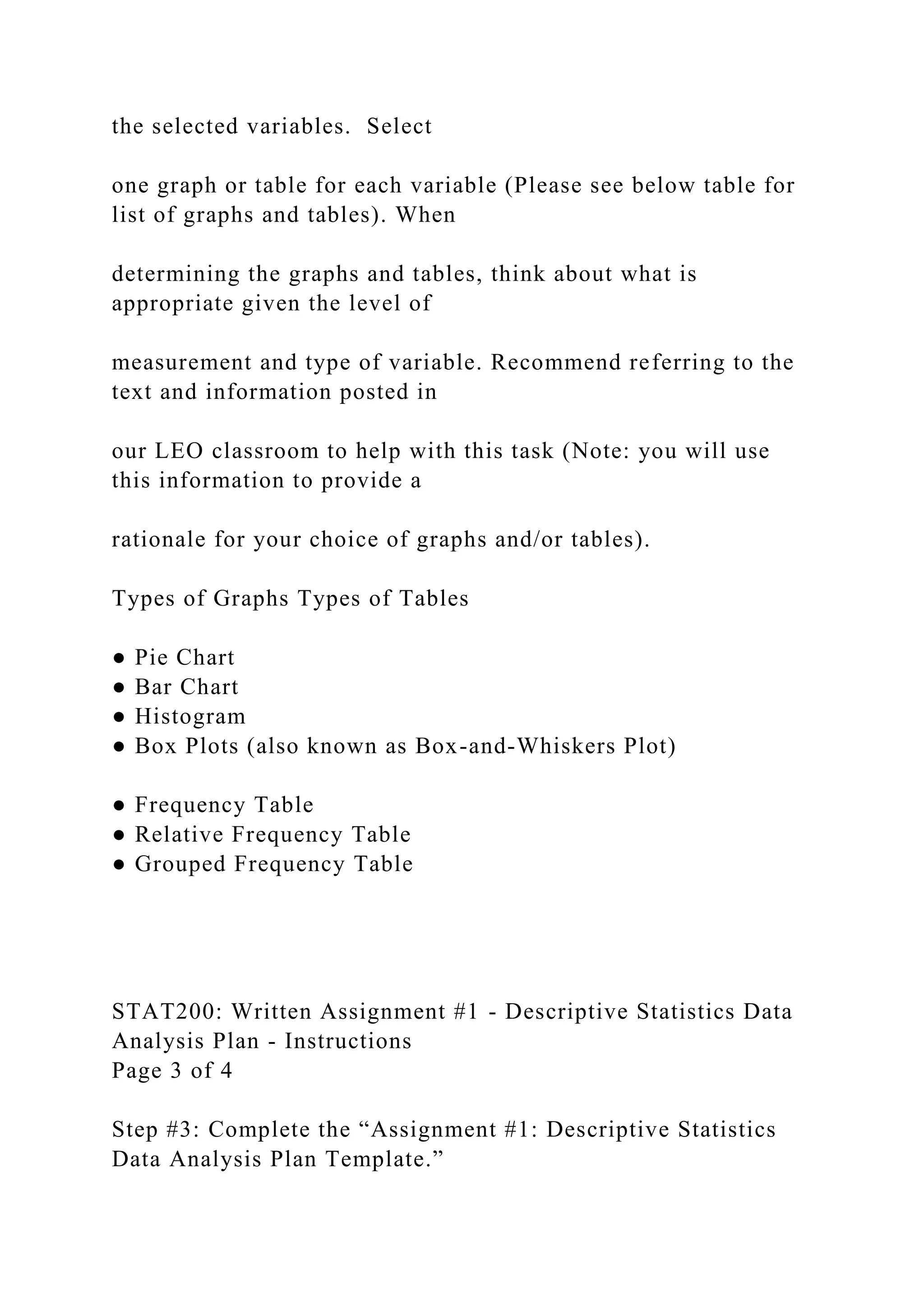 STAT200 Assignment #1 - Descriptive Statistics Analysis Plan - Te.docx