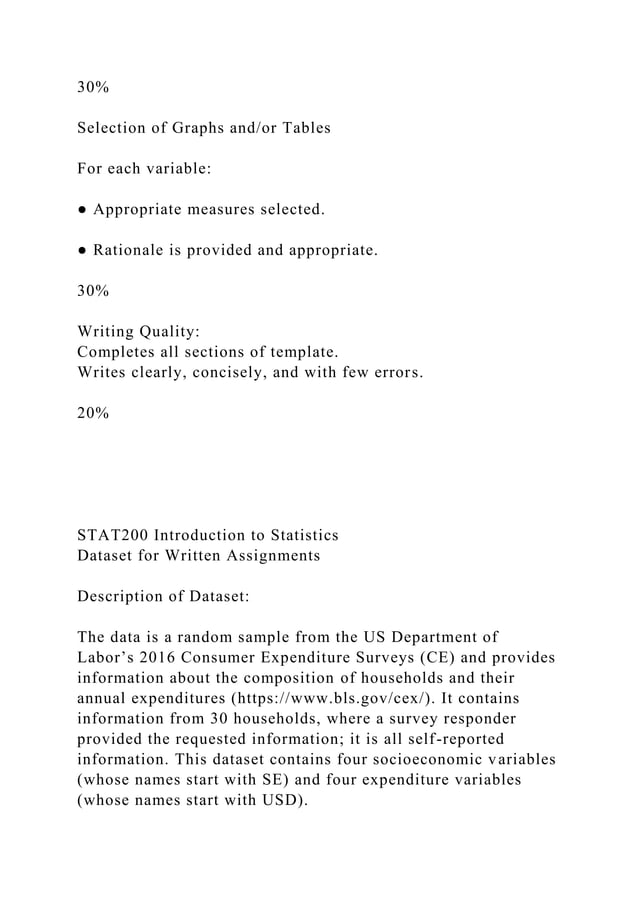 STAT200 Assignment #1 - Descriptive Statistics Analysis Plan - Te.docx