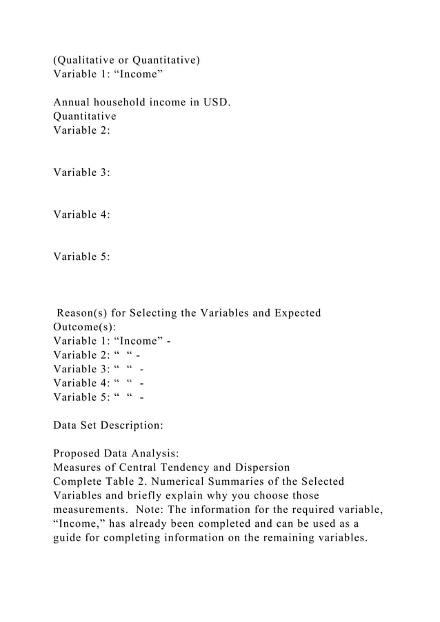 STAT200 Assignment #1 - Descriptive Statistics Analysis Plan - Te.docx
