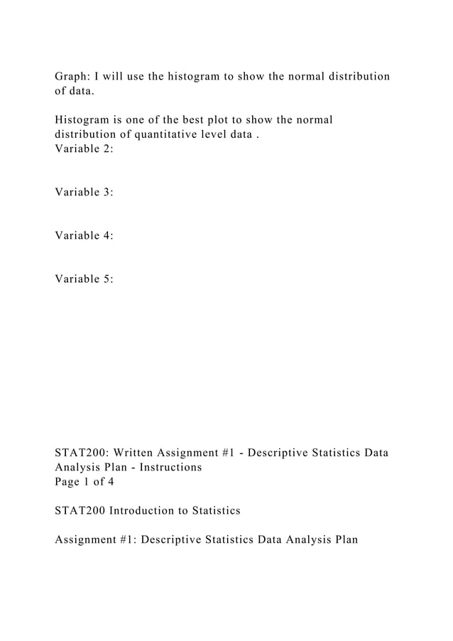 STAT200 Assignment #1 - Descriptive Statistics Analysis Plan - Te.docx