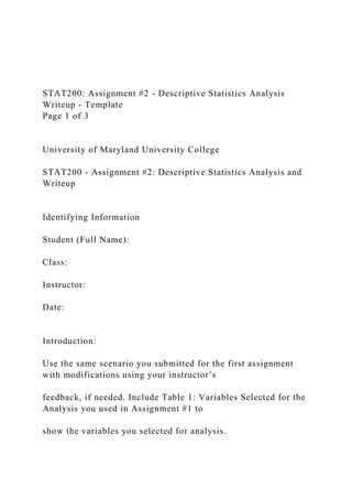 STAT200 Assignment #2 - Descriptive Statistics Analysis Write.docx | Personal Finance