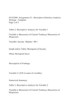 STAT200 Assignment #2 - Descriptive Statistics Analysis Write.docx | Personal Finance