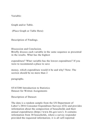 STAT200 Assignment #2 - Descriptive Statistics Analysis Write.docx | Personal Finance