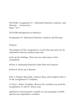 STAT200 Assignment #3 - Inferential Statistics Analysis an.docx | Educational Assessment | Education