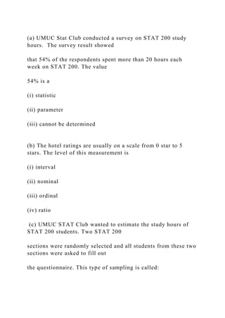 STAT 200 Introduction to Statistics Final Examination, Su.docx