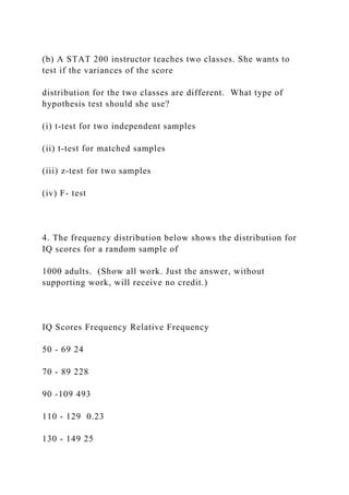 STAT 200 Introduction to Statistics Final Examination, Su.docx
