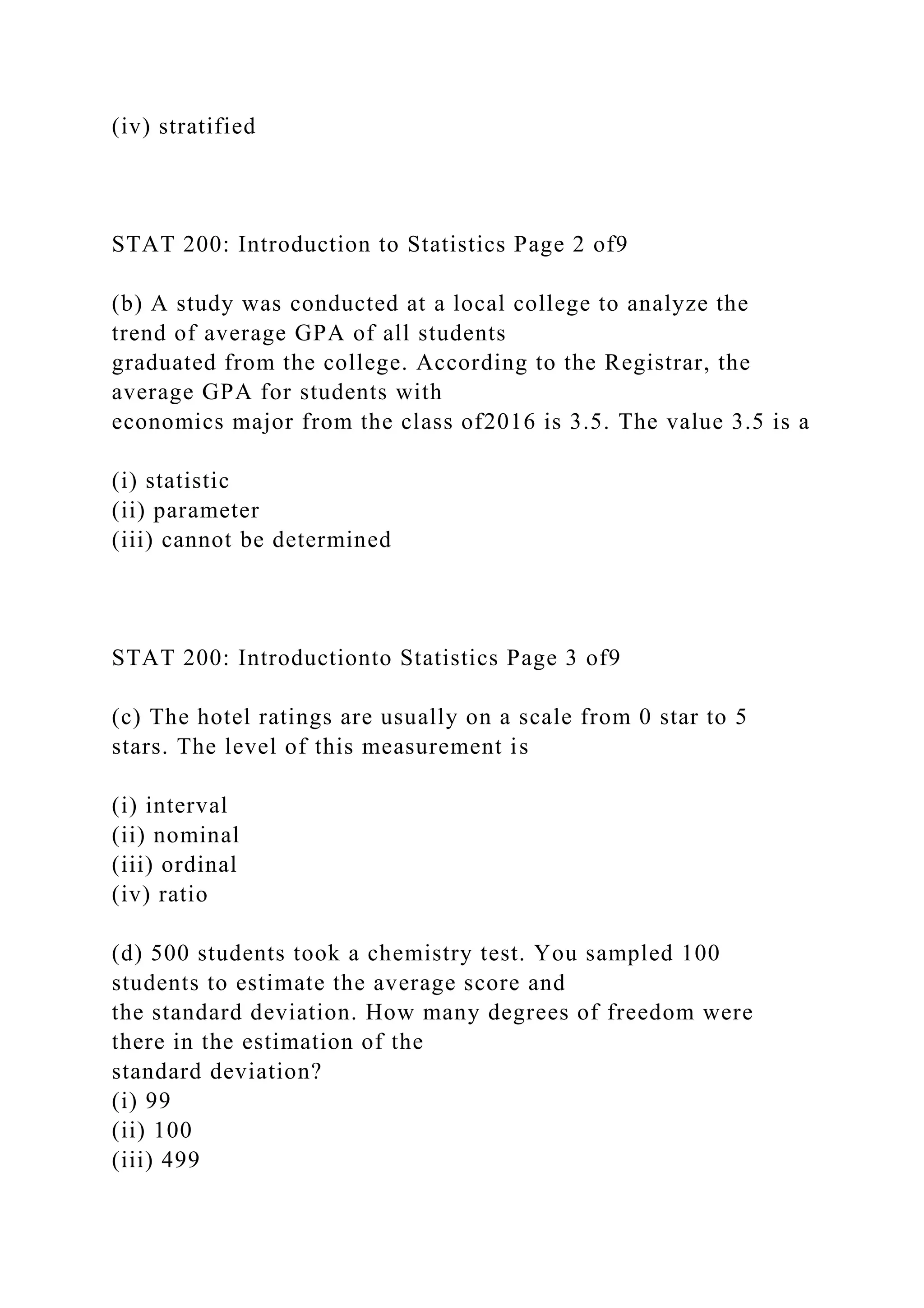 STAT 200 Introduction to Statistics Page 1 of91. True or .docx