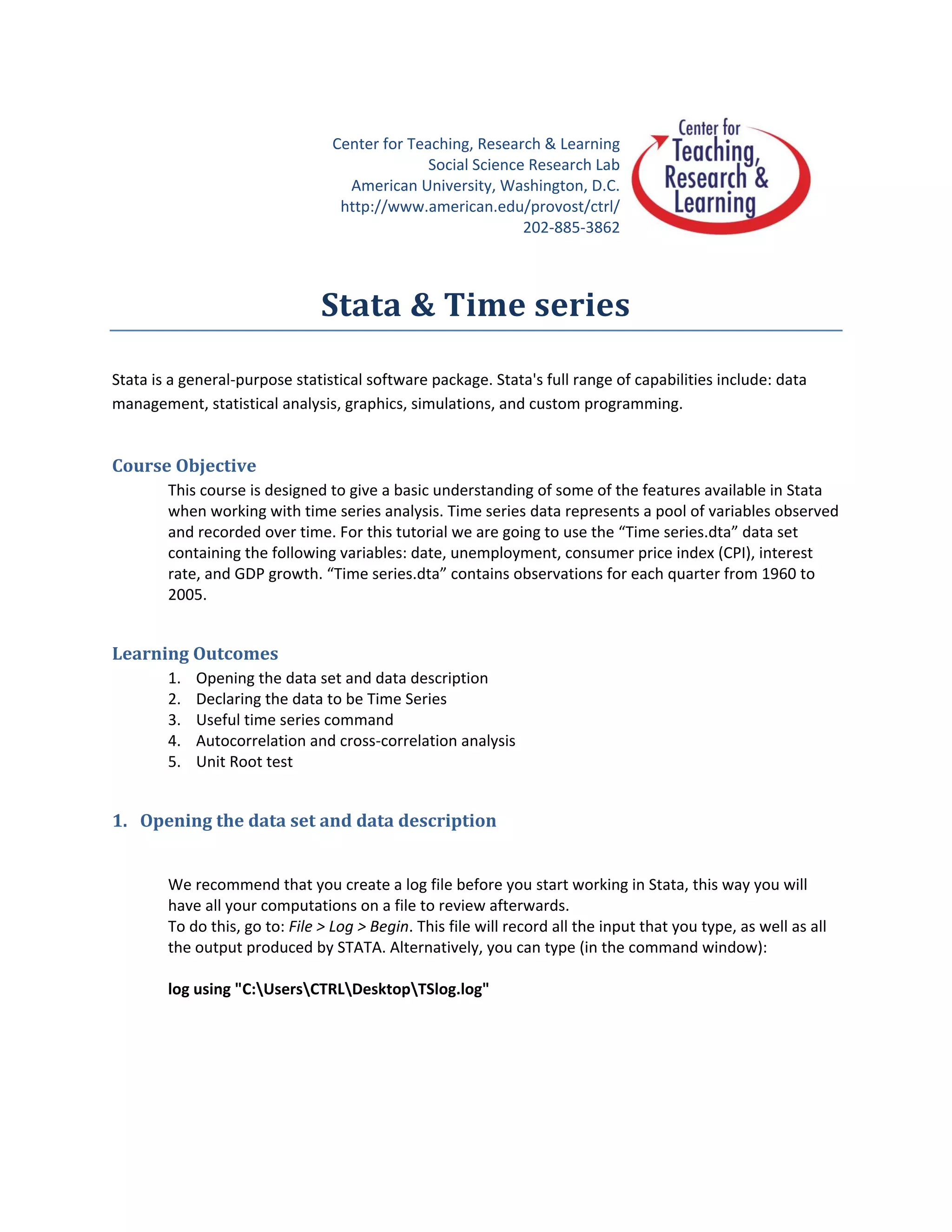 Stata time-series-fall-2011 | PDF